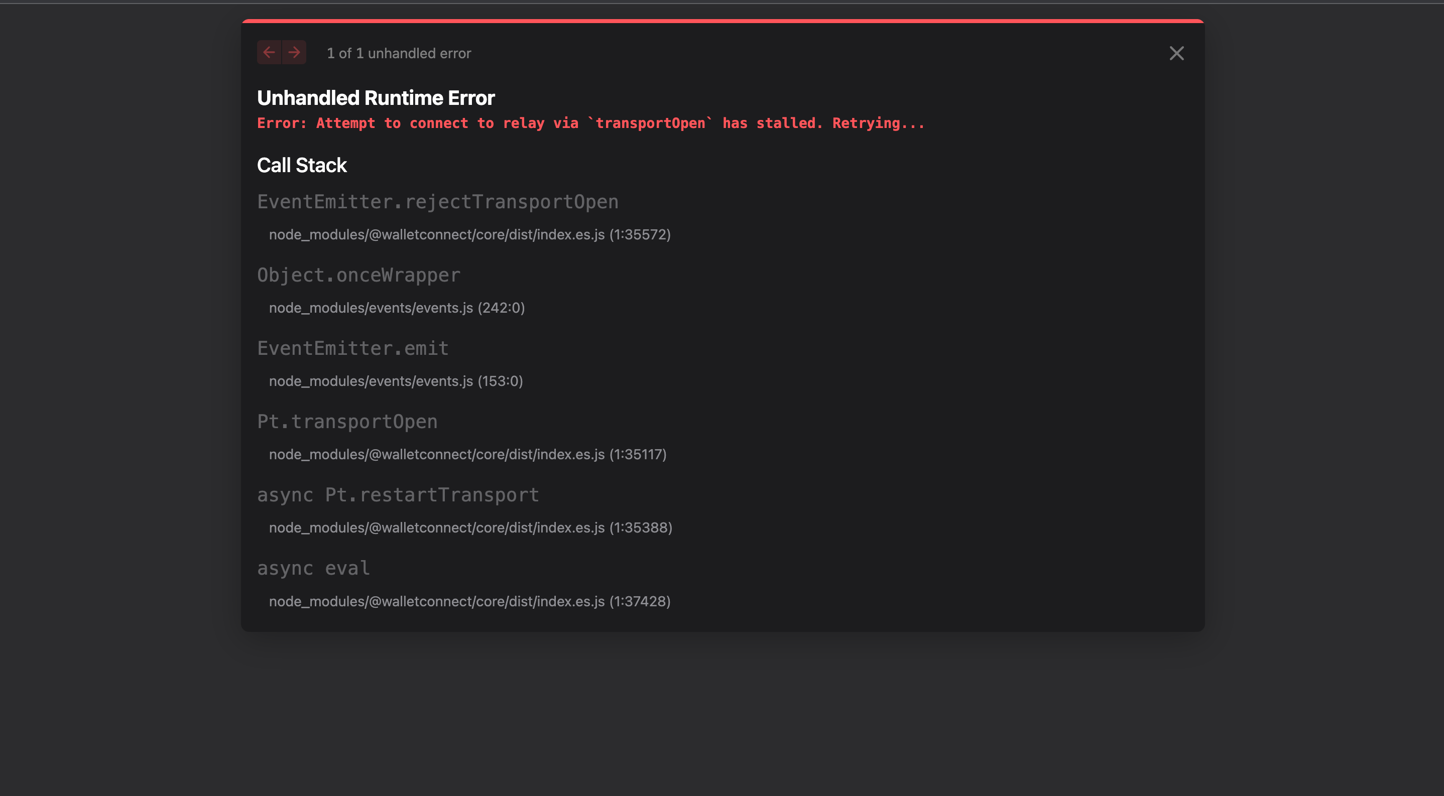 [bug] Error: Attempt to connect to relay via `transportOpen` has stalled. Retrying... · Issue ...