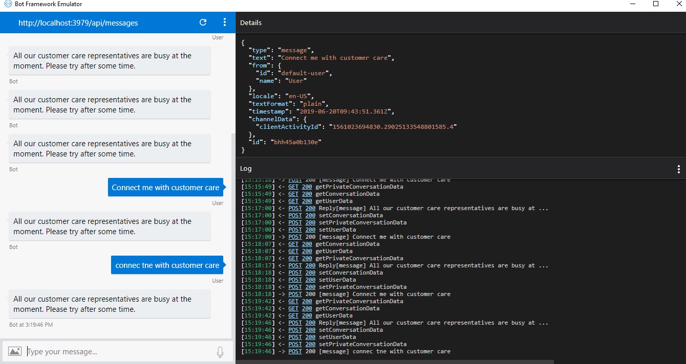 Not able to send message from agent to user · Issue #7 · ankitbko/human-handoff-bot · GitHub