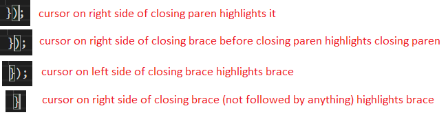 Inconsistent closing character cursor highlight behavior · Issue #50373 · microsoft/vscode · GitHub