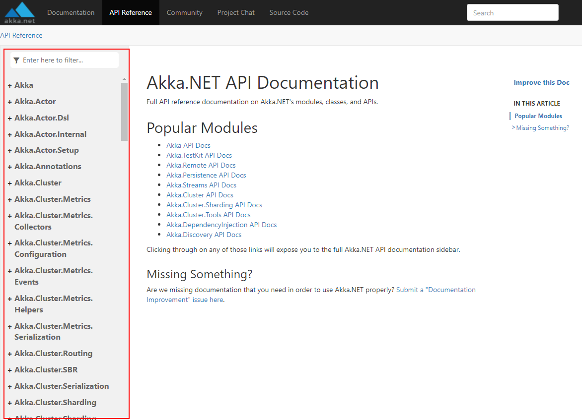 DocFx: stopped showing table of contents on `api/index.md` · Issue #5406 · akkadotnet/akka.net ...
