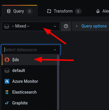 Data source name doesn't update in query editor when data source variable is used with mixed ...