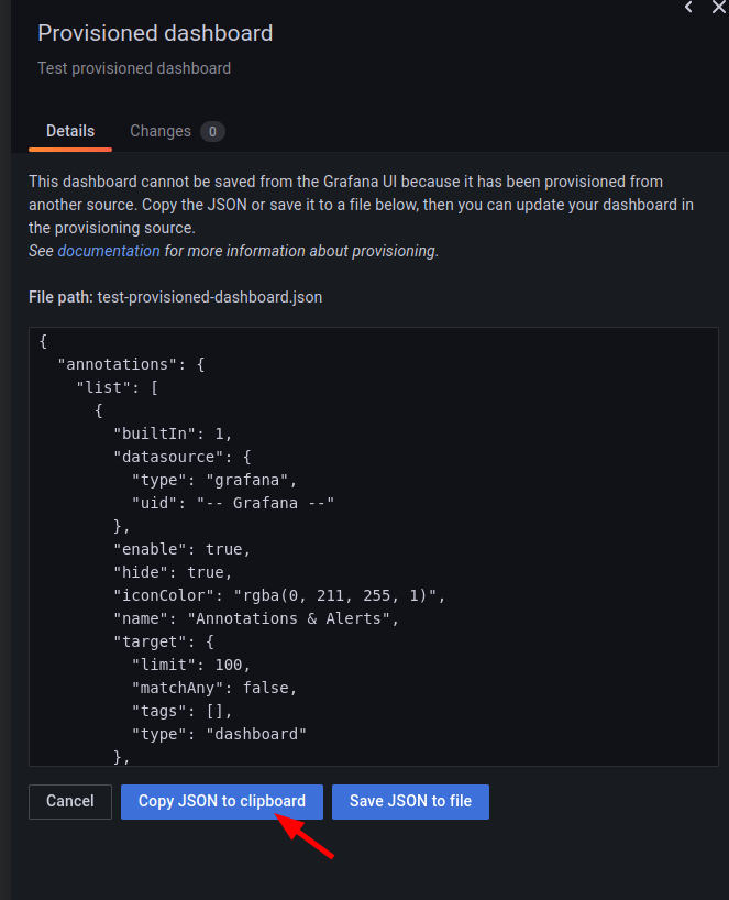 When saving a provisioned dashboard and clicking 'Copy to clipboard', newlines in prettified ...