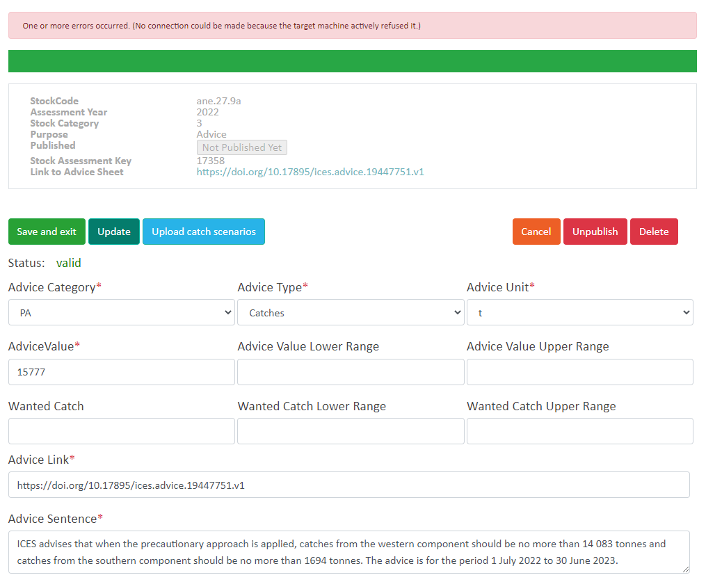 Assessment entries that provide two different advice values for two consecutive years · Issue ...