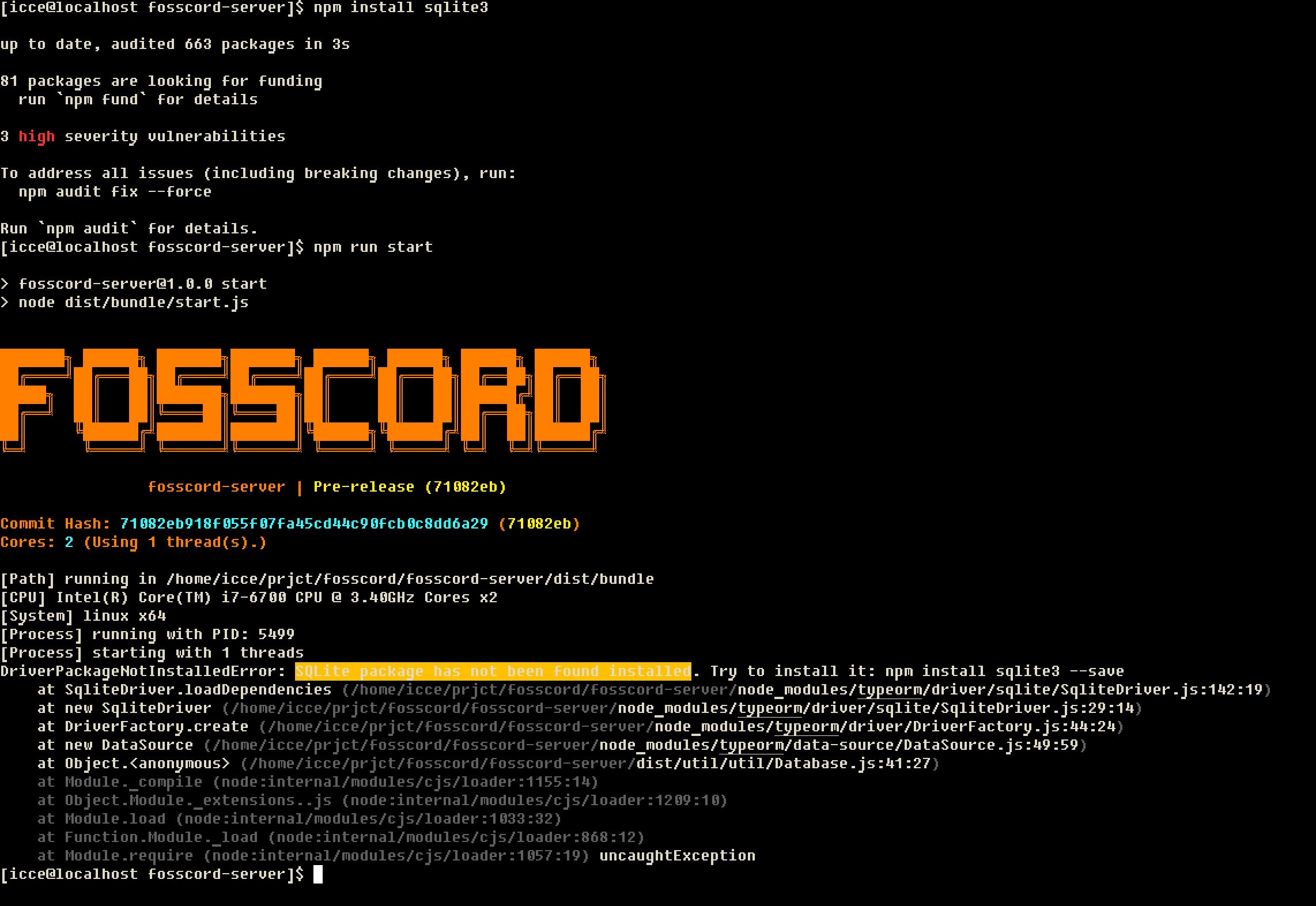 SQLite package has not been found installed · Issue #964 · spacebarchat/server · GitHub