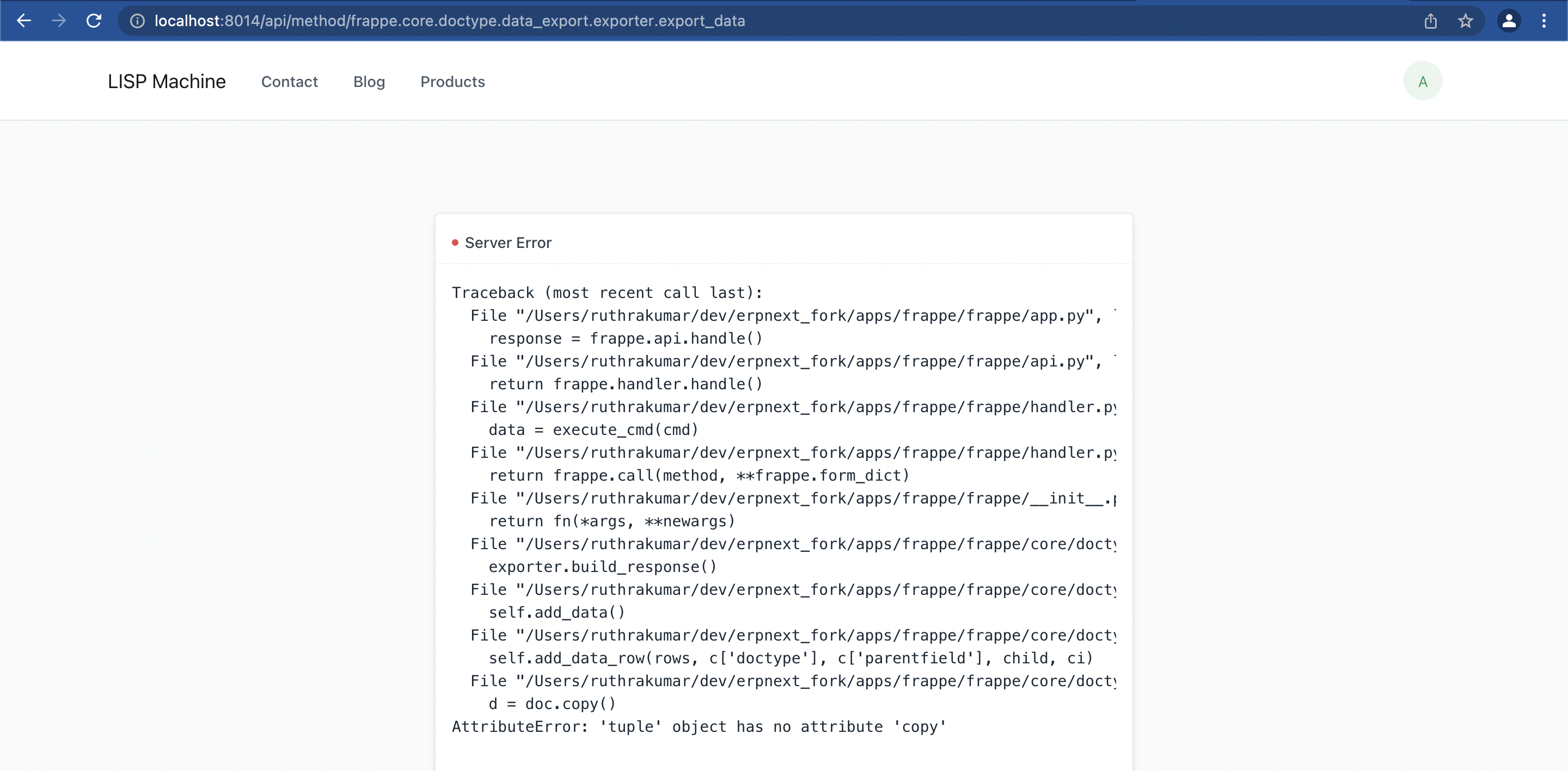 Data Exporter throwing AttributeError · Issue #15562 · frappe/frappe · GitHub