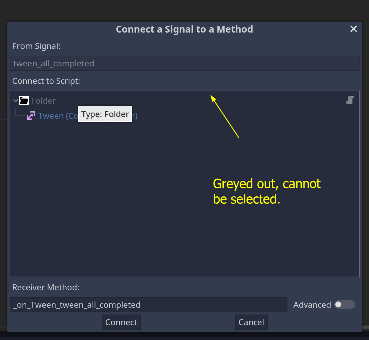 Custom node is greyed out as a target when trying to connect a signal in simple mode · Issue ...