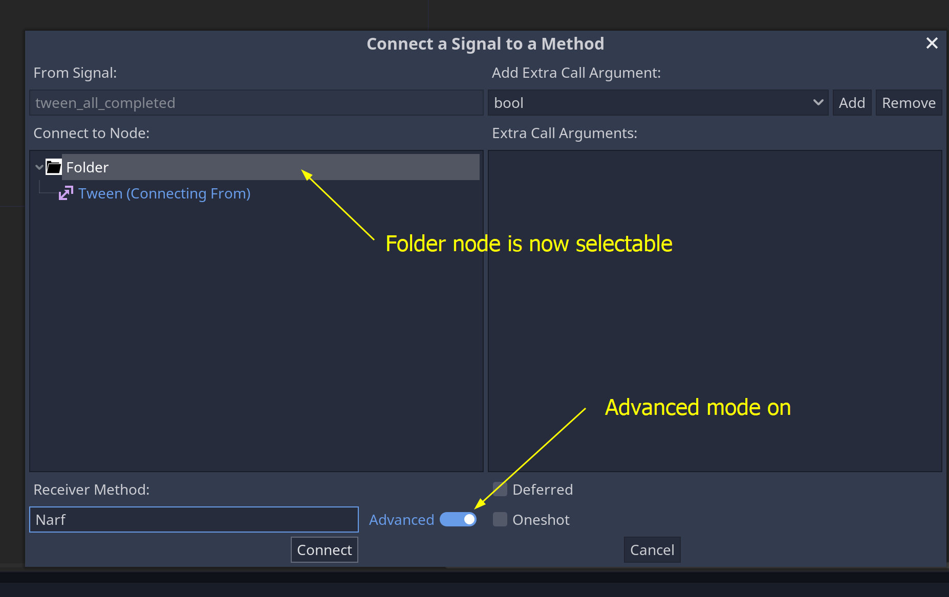 Custom node is greyed out as a target when trying to connect a signal in simple mode · Issue ...
