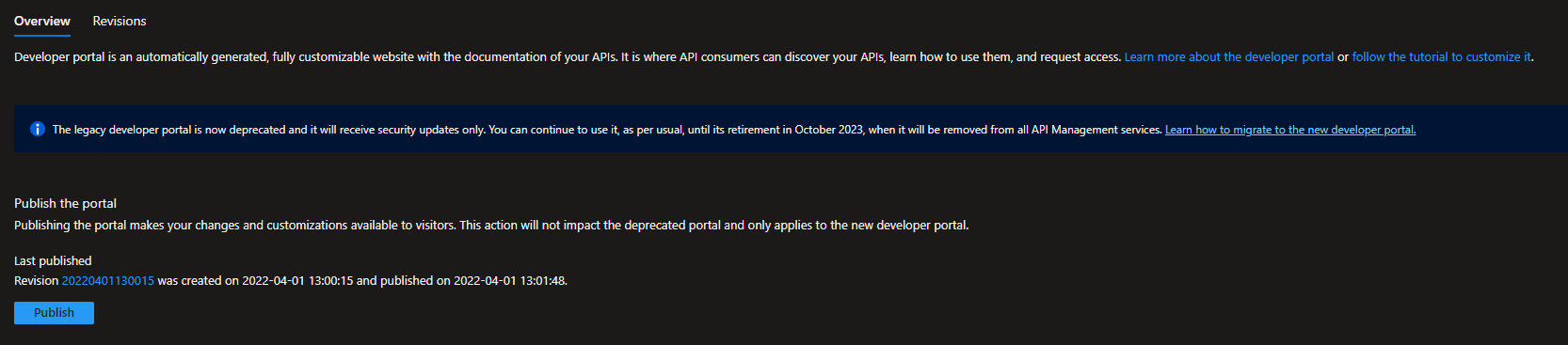 Can not publish any changes on the development portal · Issue #1714 ...