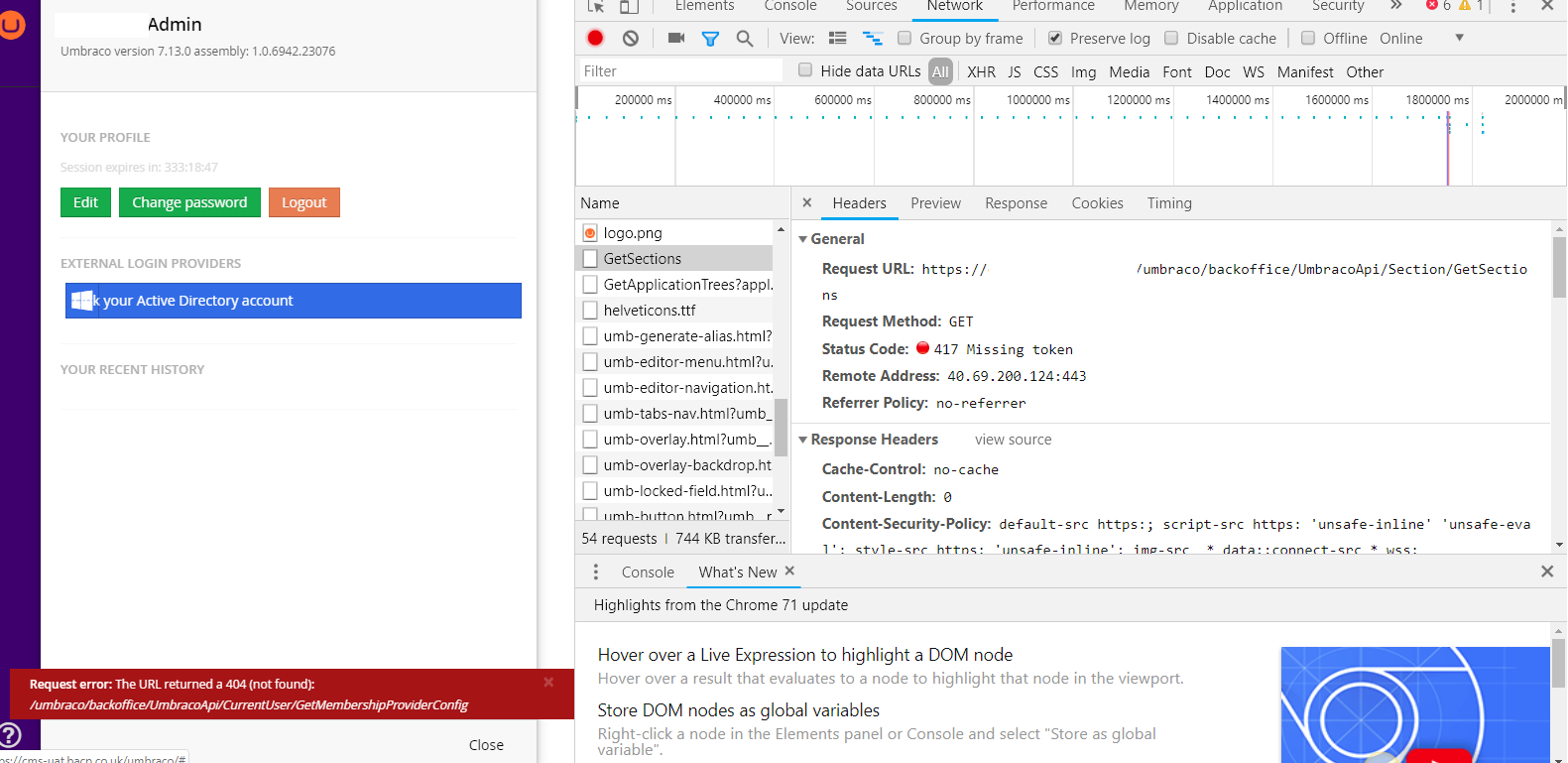 417 missing token problem - after Umbraco upgrade from v7.5.7 to v7.13. ...