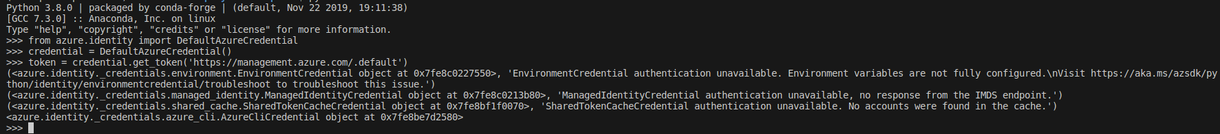 Uncaught Exception in DefaultAzureCredential · Issue #31032 · Azure/azure-sdk-for-python · GitHub