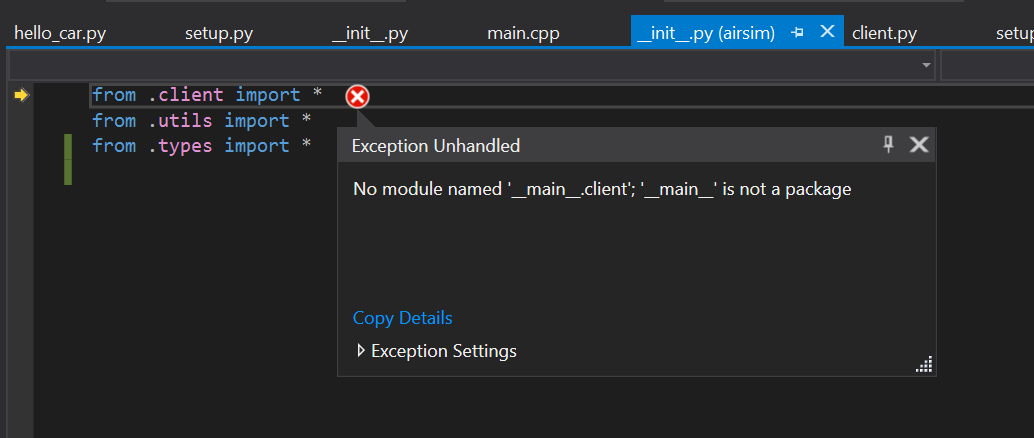 No module named '__main__.client'; '__main__' is not a package · Issue #1895 · microsoft/AirSim ...