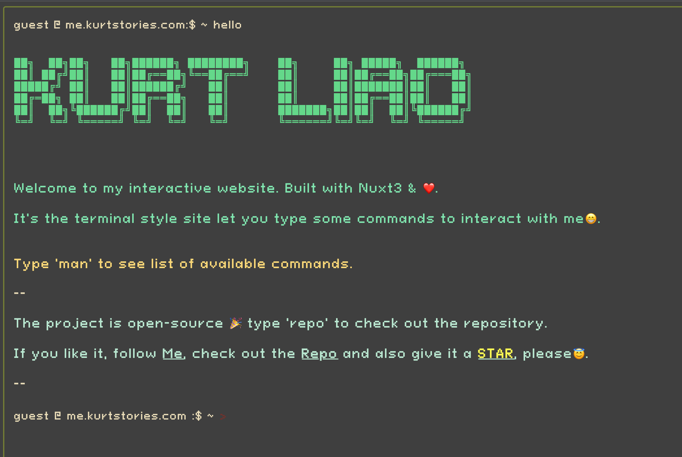 Terminal style website made with Nuxt3 & Tailwind · nuxt nuxt · Discussion #16538 · GitHub