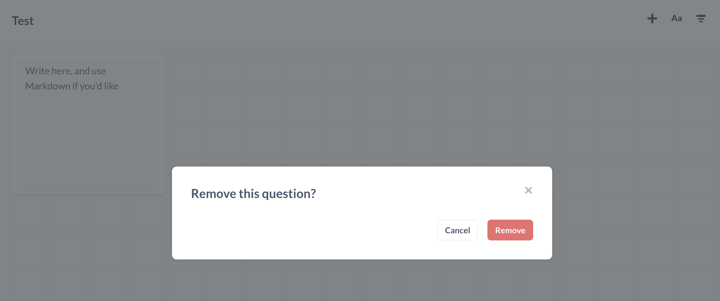 Confirmation modal when removing a text card from a dashboard says "Remove this Question ...