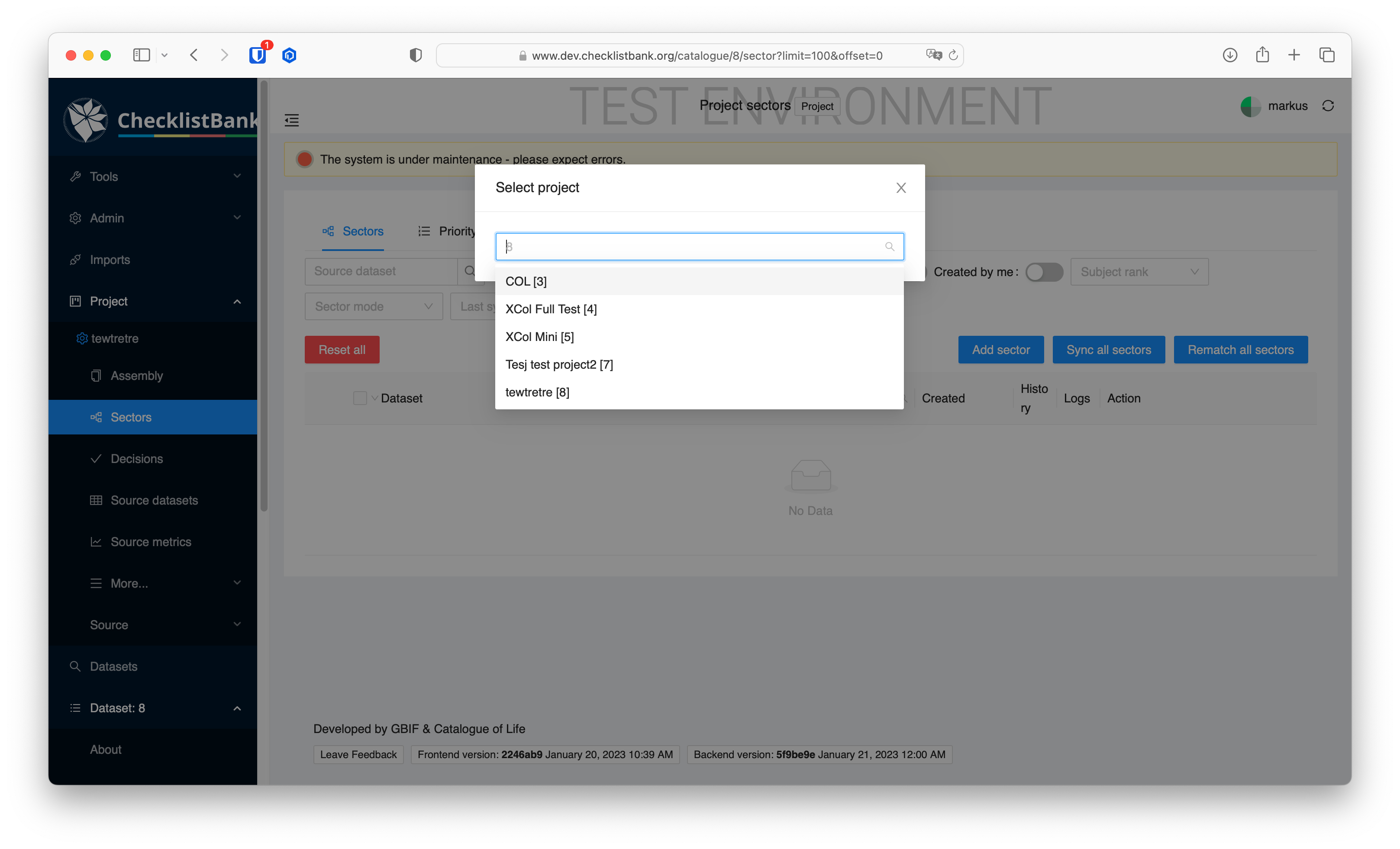 Simpler project selection · Issue #1161 · CatalogueOfLife/checklistbank · GitHub