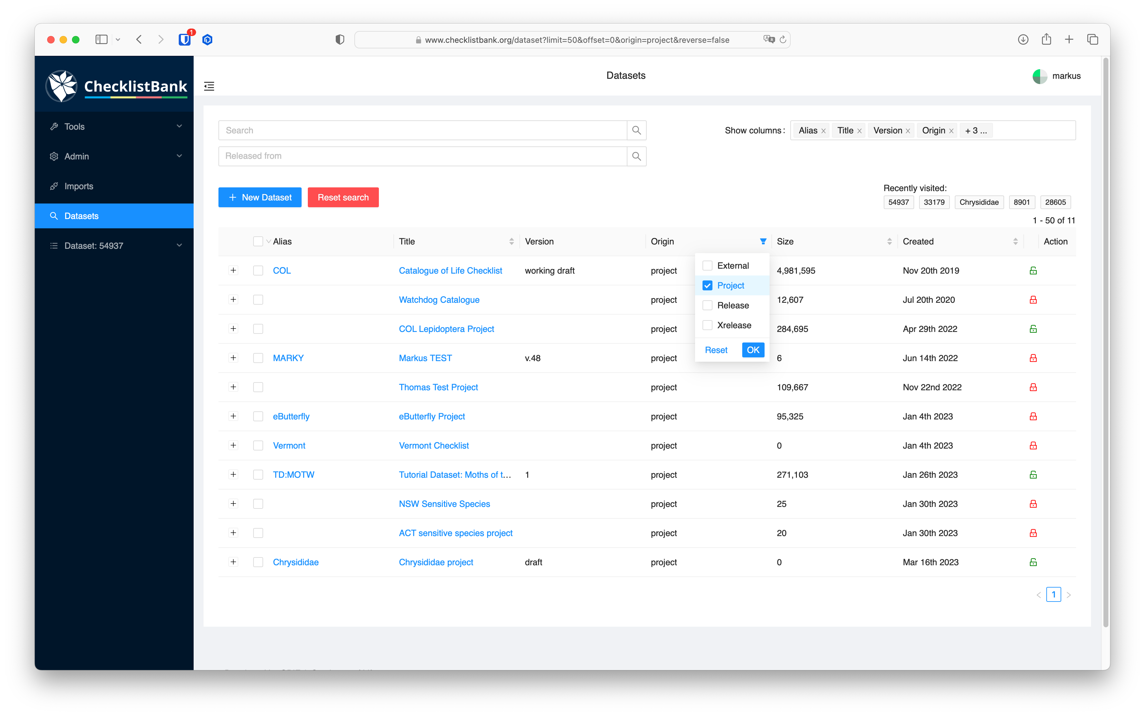 CLB: project options disappeared from the menu · Issue #1209 · CatalogueOfLife/backend · GitHub