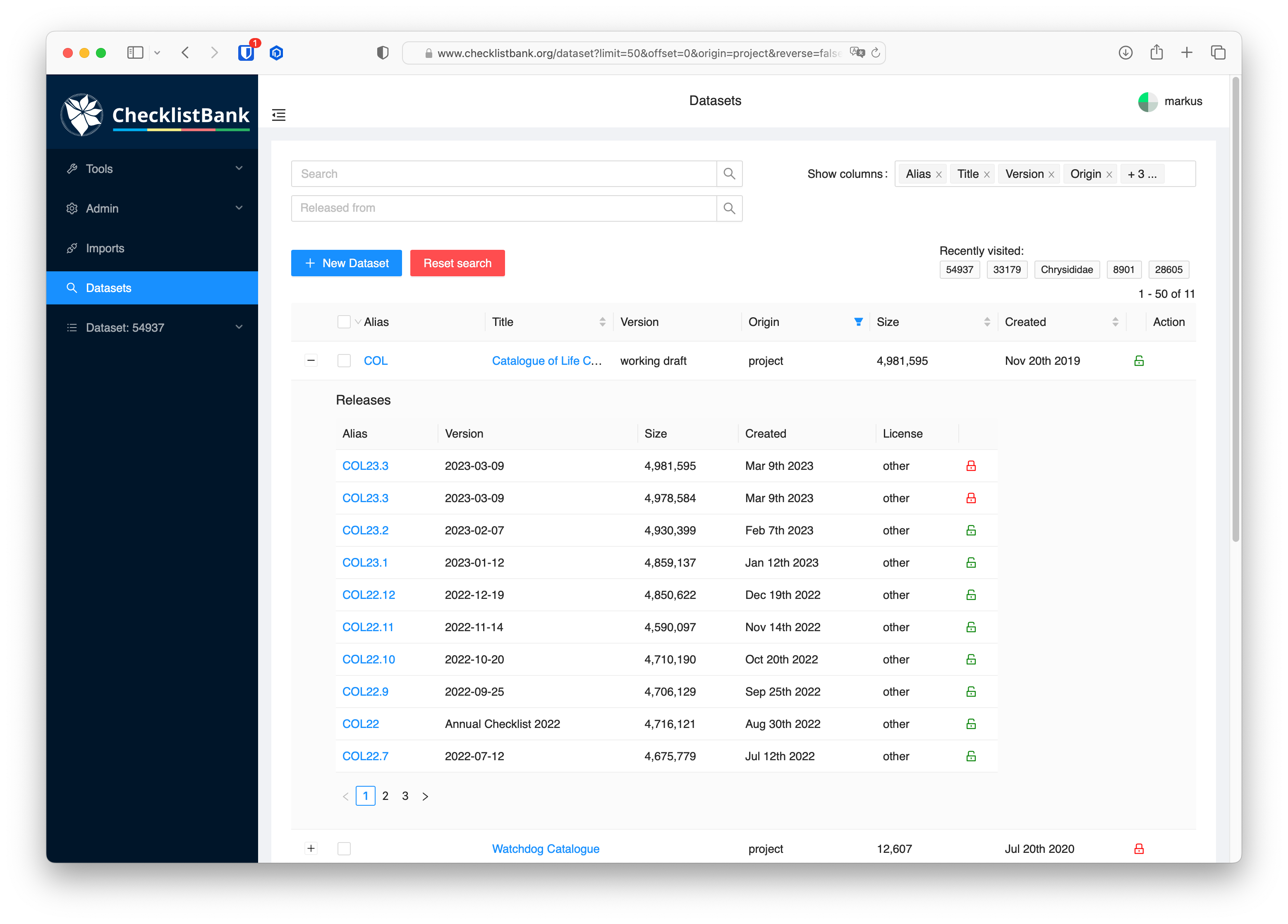 CLB: project options disappeared from the menu · Issue #1209 · CatalogueOfLife/backend · GitHub