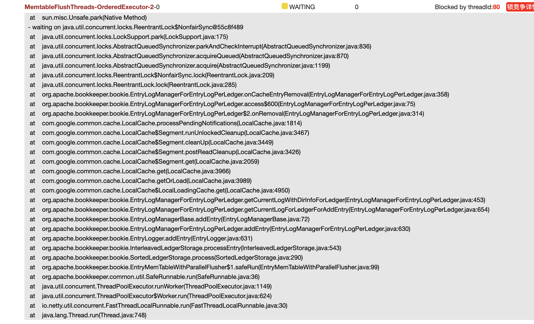 Deadlock occurred when entryLogPerLedgerEnabled is true · Issue #3780 · apache/bookkeeper · GitHub