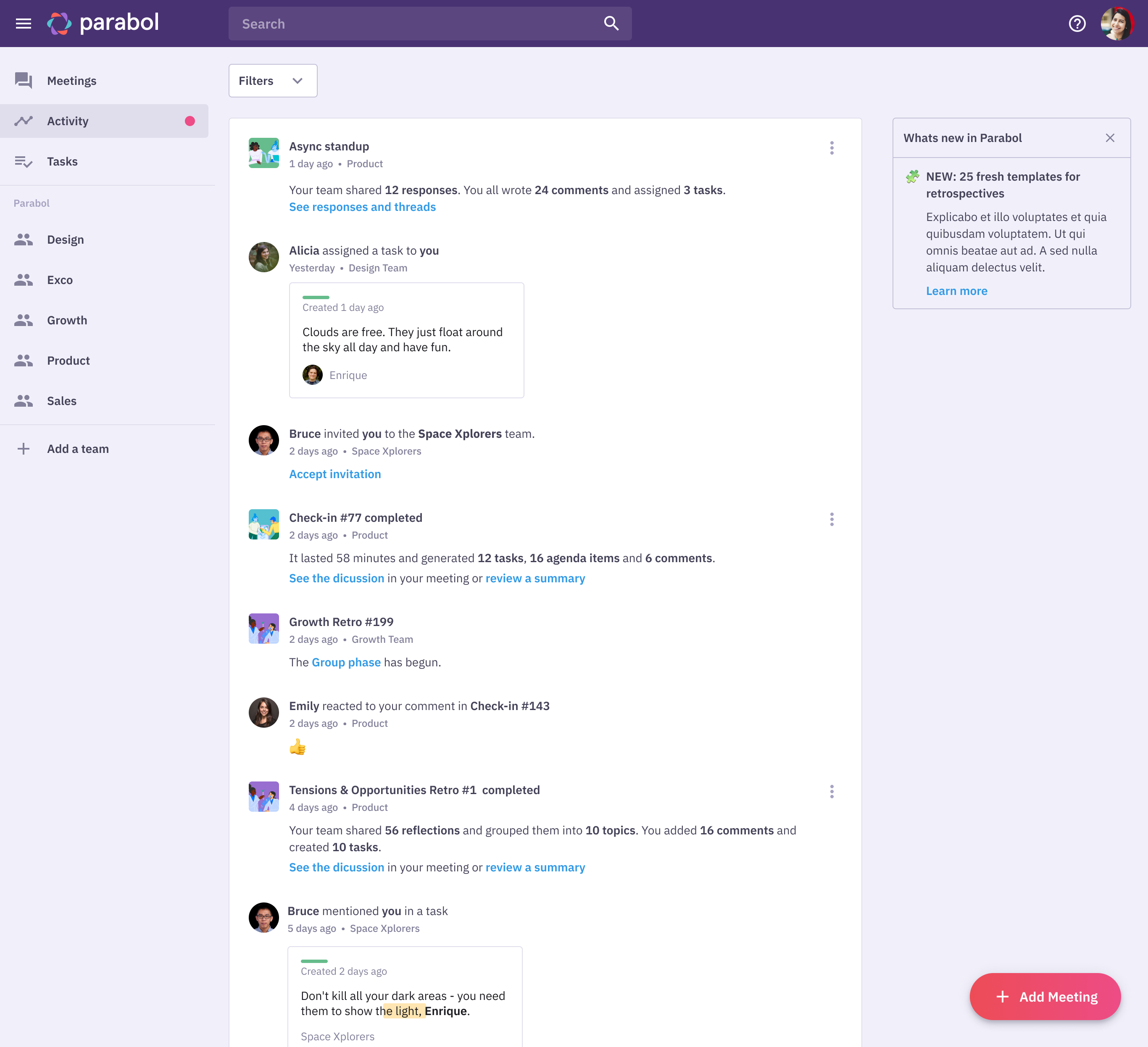 The new Activity view · Issue #6399 · ParabolInc/parabol · GitHub