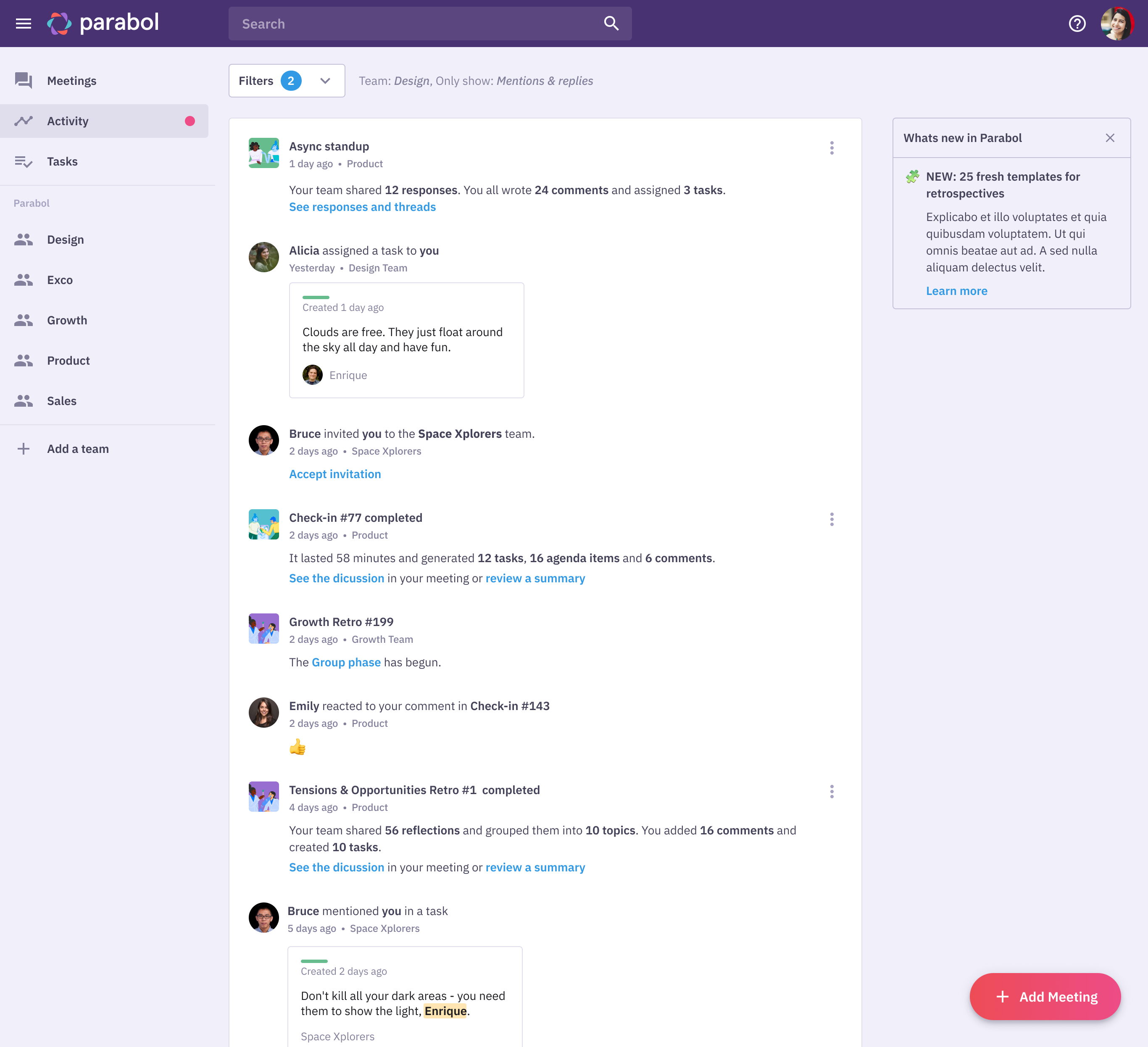 The new Activity view · Issue #6399 · ParabolInc/parabol · GitHub
