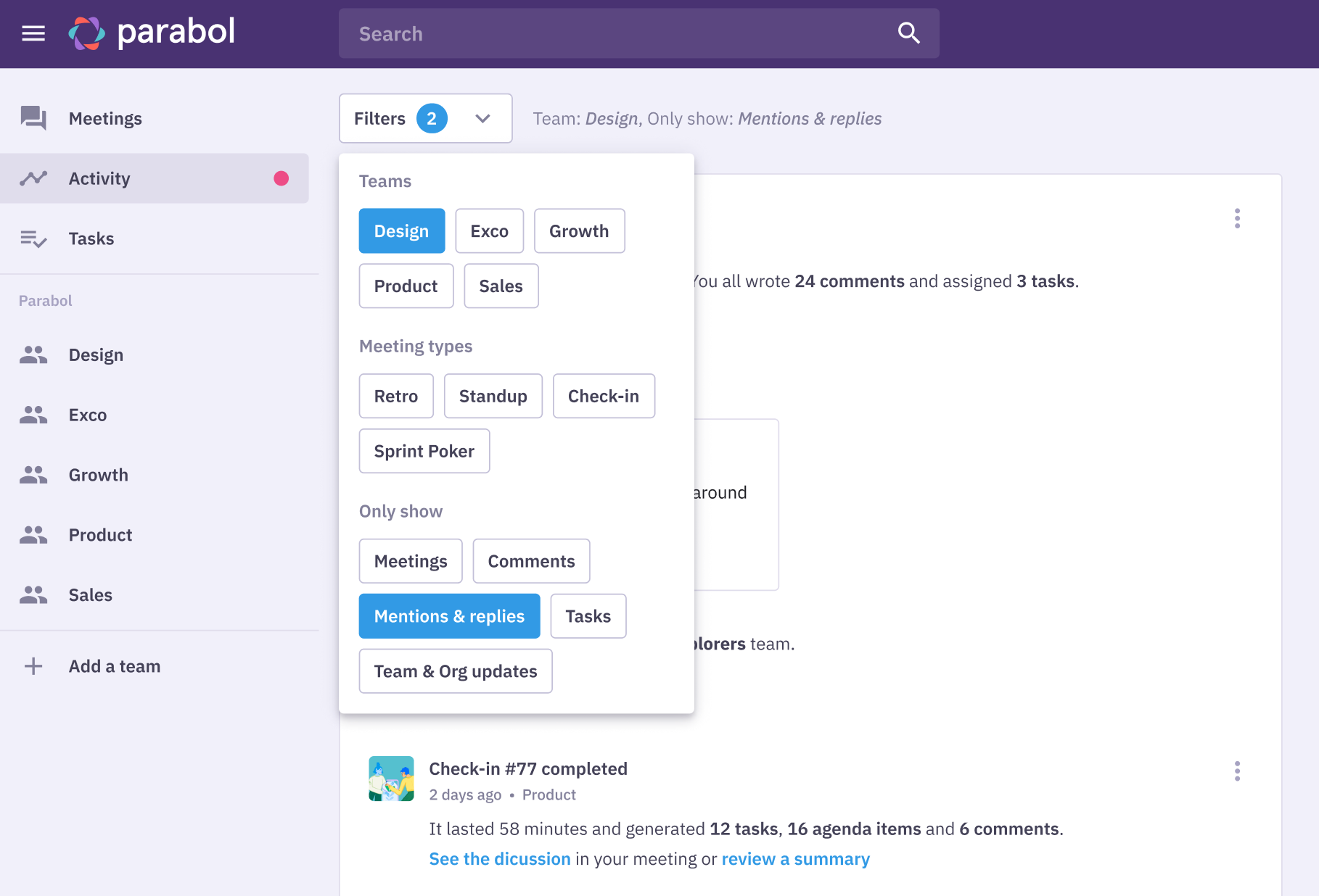 Activity view: Add filtering functionality to the `Filter` menu · Issue #6456 · ParabolInc ...