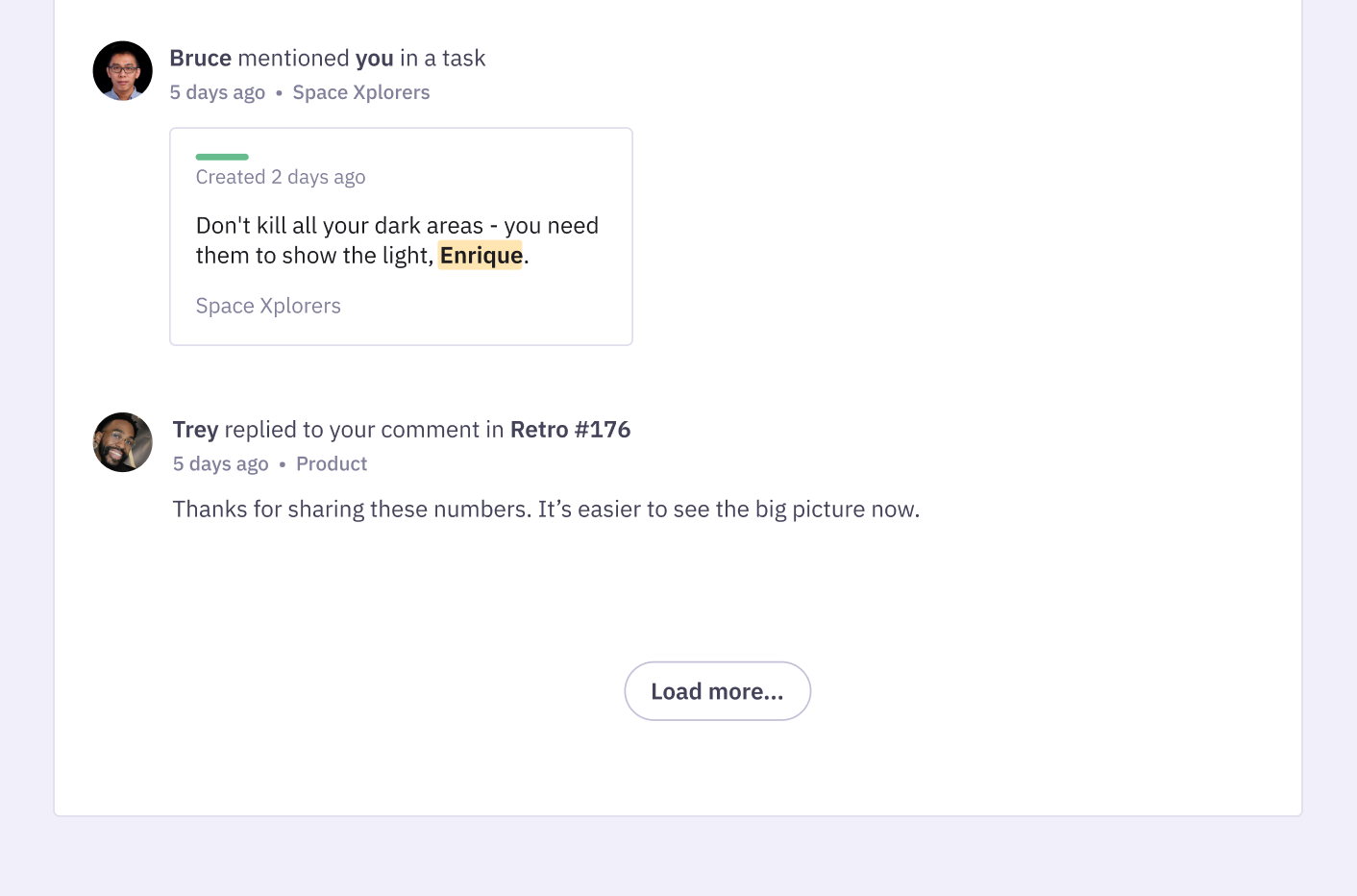 Activity view: Add a `Load more...` button and end message to the new `Activity`view. · Issue ...