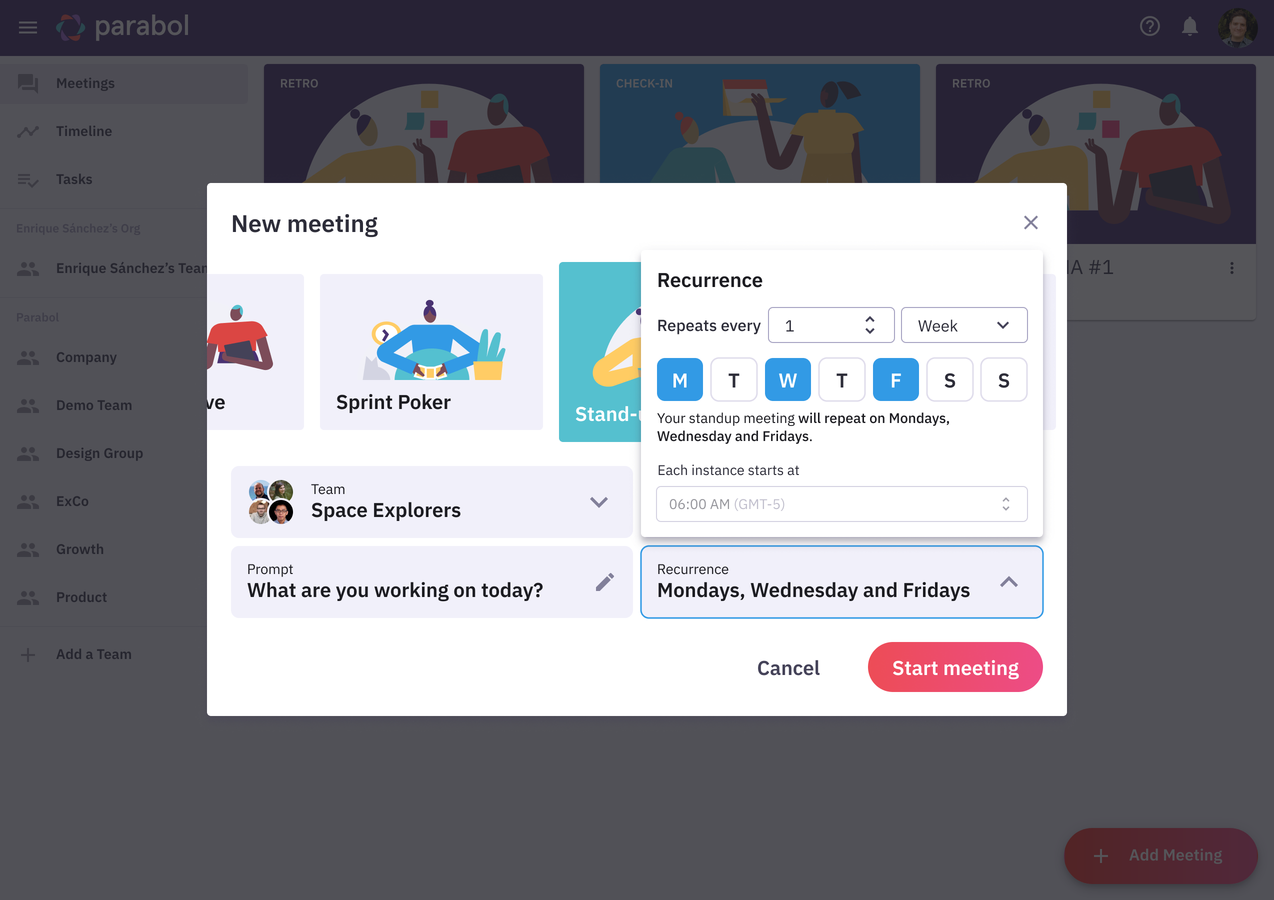 Recurrence: Enable recurrence when creating a new meeting · Issue #7412 · ParabolInc/parabol ...