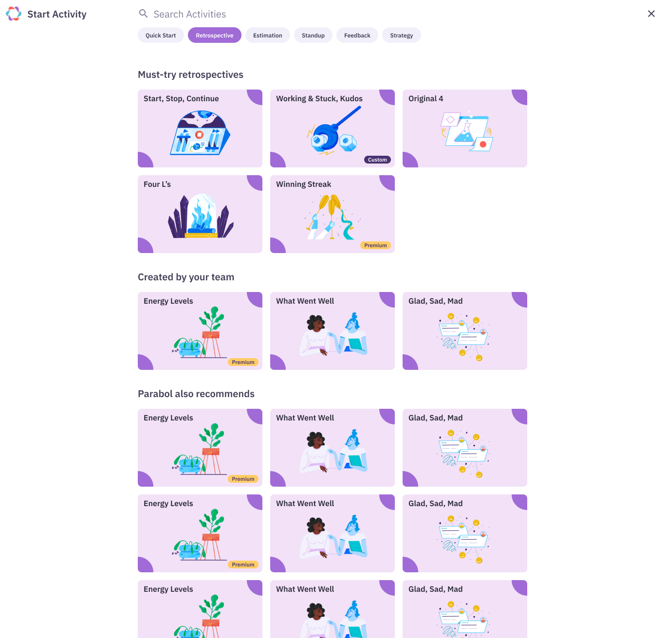 Activity Library: add sections for recommendations · Issue #8349 · ParabolInc/parabol · GitHub