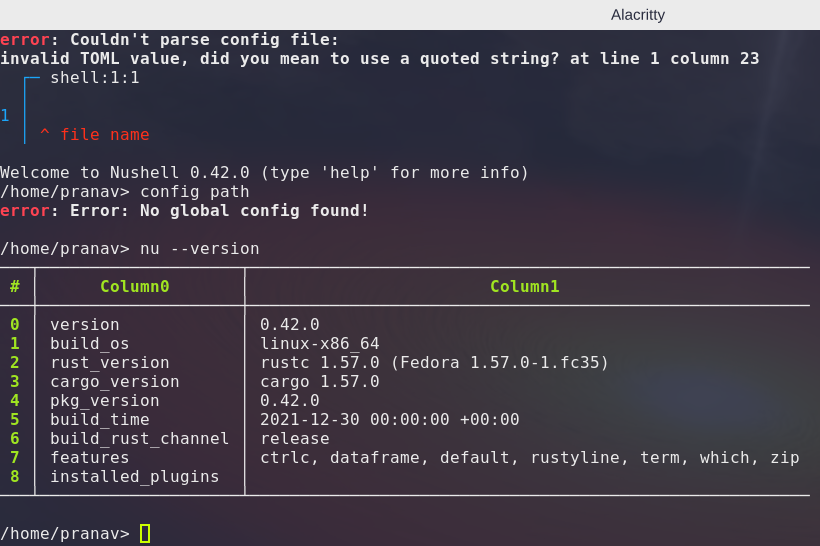 If user uninstall nushell, it should self-destruct all configs. And if user reinstall nushell ...