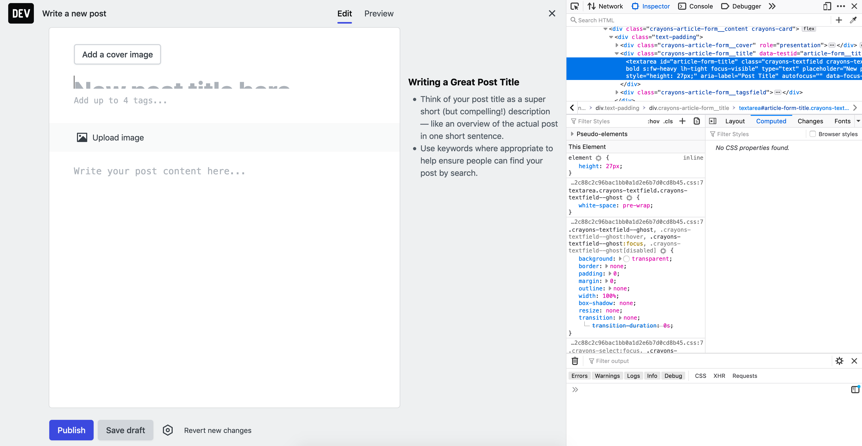 New Post title textarea height changes when focused on element (desktop) · Issue #10261 · forem ...
