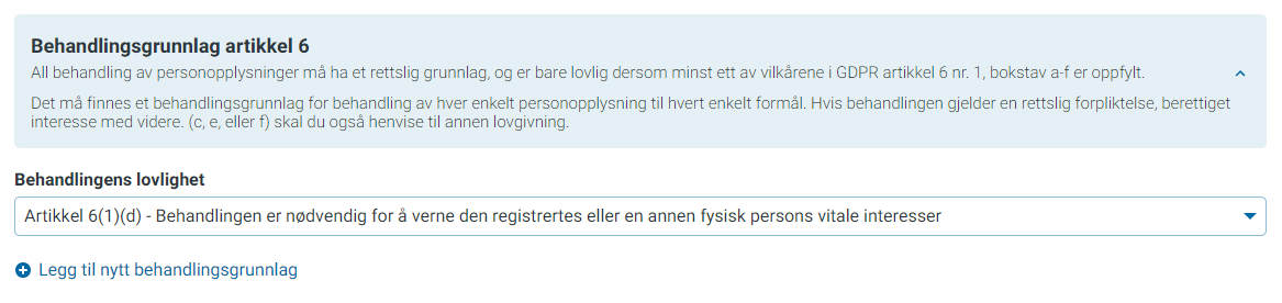 Feil i Artikkel 6f - felt "Henvisning til annen lovgiving" skal ikke være med på dette bokstav ...