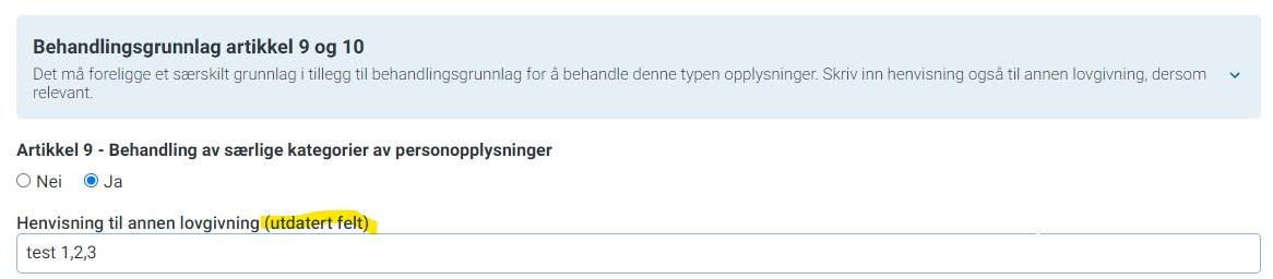 Feil i Artikkel 6f - felt "Henvisning til annen lovgiving" skal ikke være med på dette bokstav ...