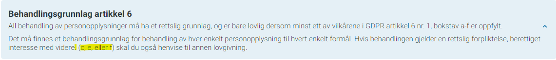 Feil i Artikkel 6f - felt "Henvisning til annen lovgiving" skal ikke være med på dette bokstav ...
