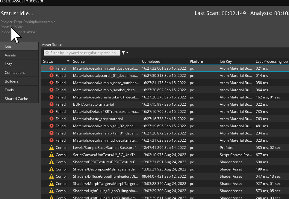 Unused Materials Fail Asset Processor · Issue #197 · o3de/o3de-multiplayersample · GitHub