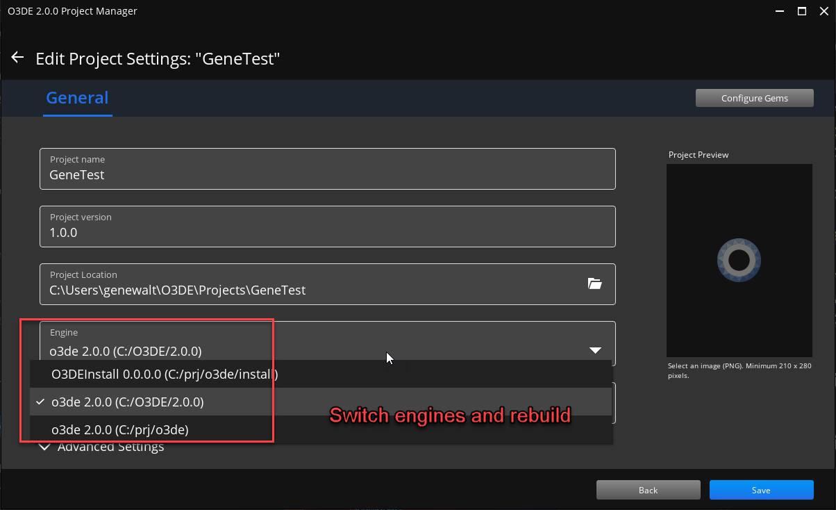 ProjectManager: Editor Doesn't Start After Changing Engines · Issue #15857 · o3de/o3de · GitHub