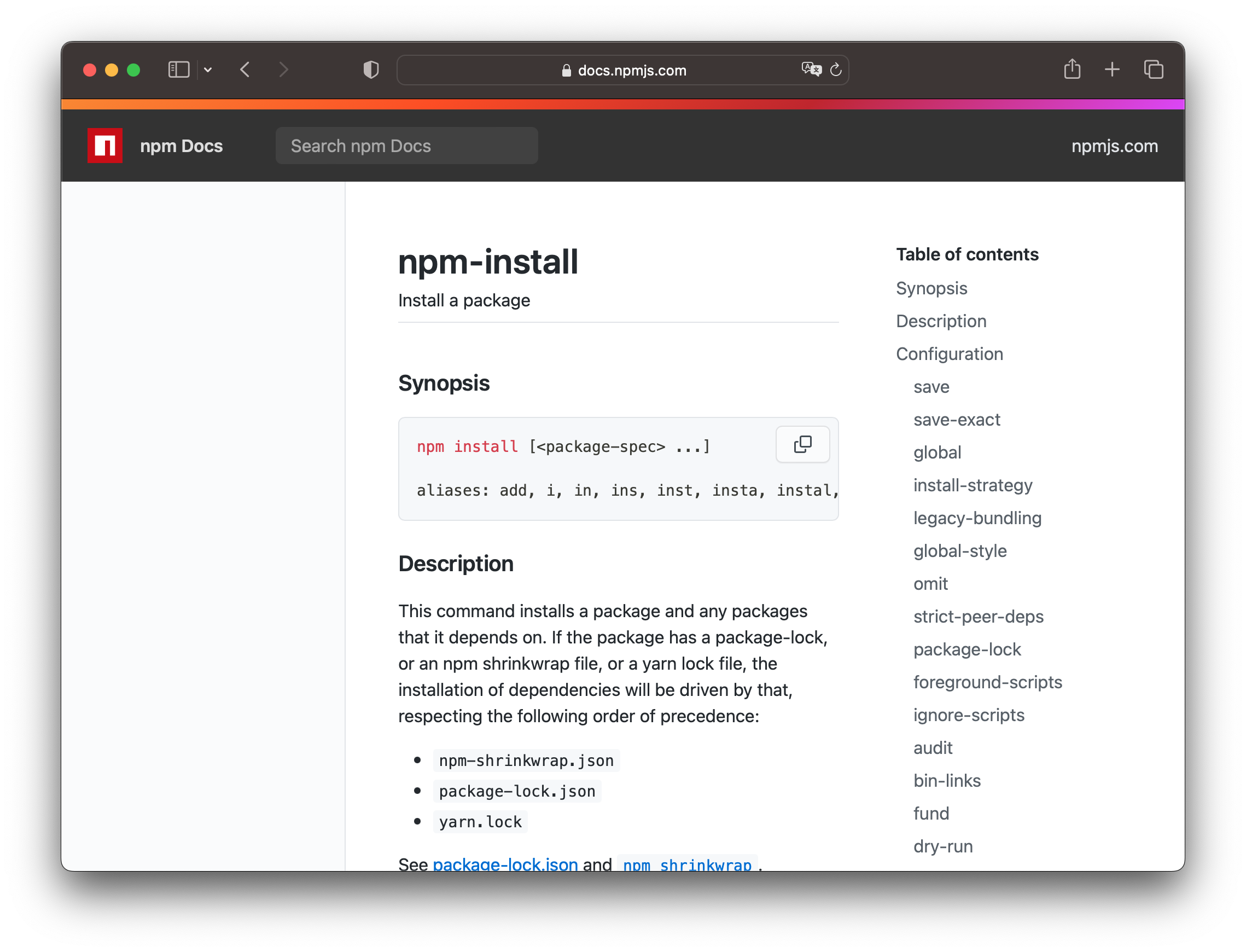 Docs The Documentation Websites Navigation Section Is Completely Missing · Issue 5970 · Npm