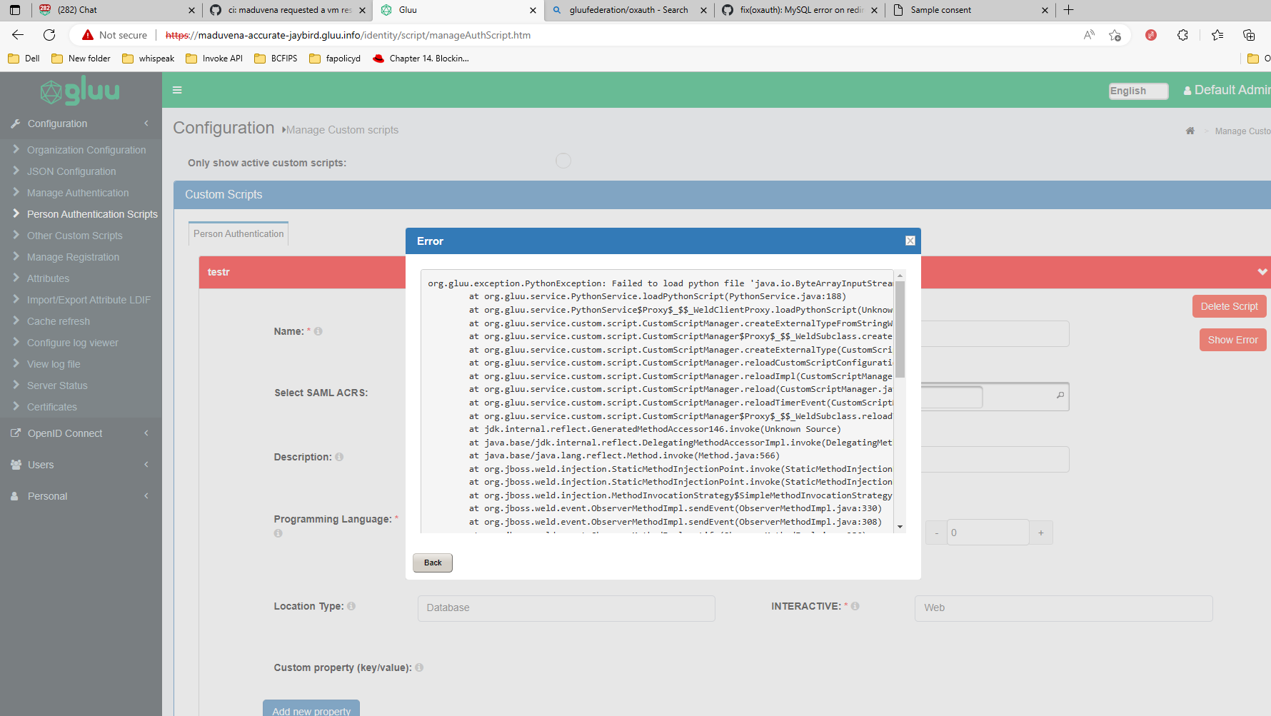 feat (admin-ui): add feature to show error on custom scripts · Issue #882 · GluuFederation/flex ...