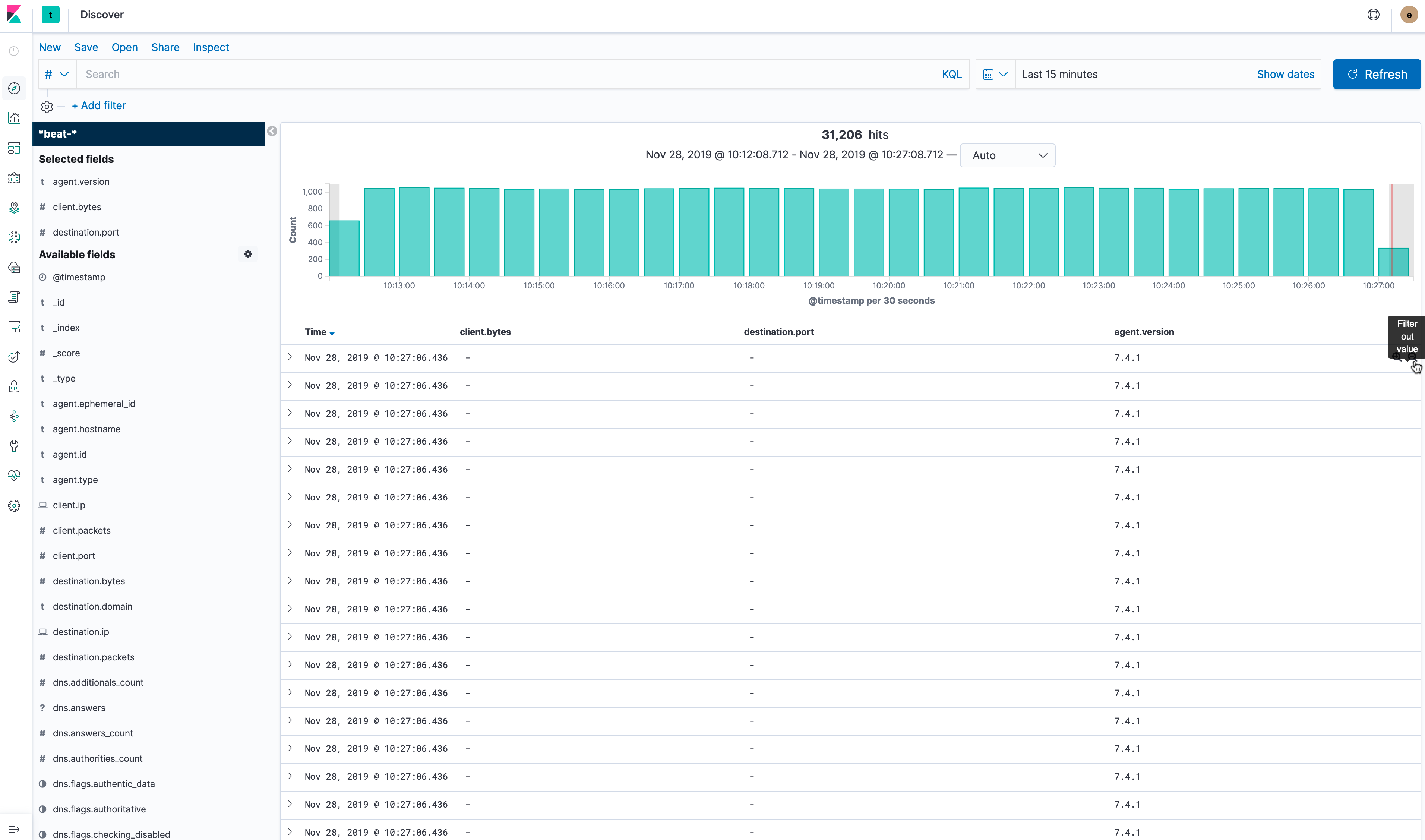 Filter Out Value At The Edge Of Screen To The Right Of Kibana Discovery Is Not Working As 