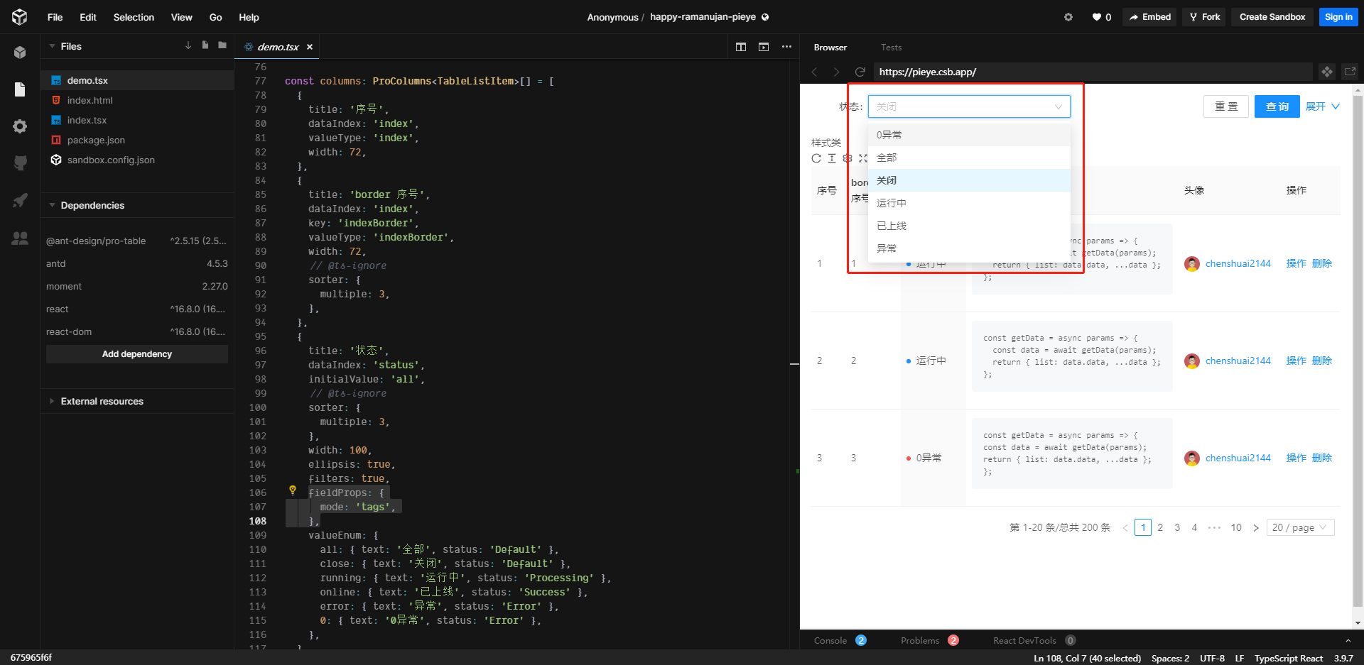 🐛[BUG]示例中此下拉框并不是多选,设置无效 · Issue #298 · ant-design/pro-components · GitHub