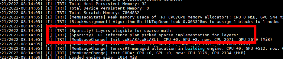 [N:M Sparsity] No Gemm/MatMul eligible for sparse math · Issue #2271 · NVIDIA/TensorRT · GitHub