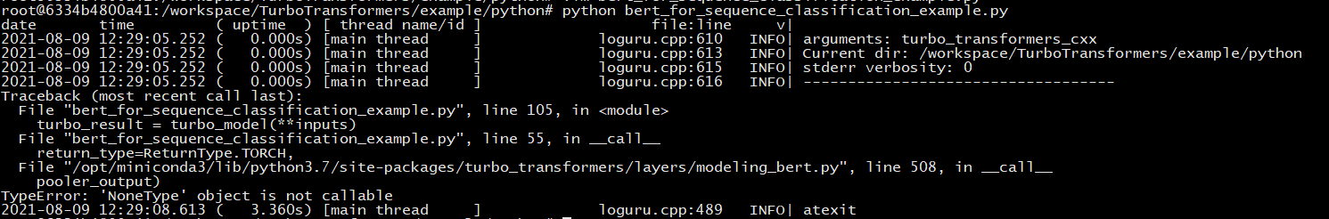 bert_for_sequence_classification_example.py后端使用turbo报错 · Issue #244 · Tencent/TurboTransformers ...
