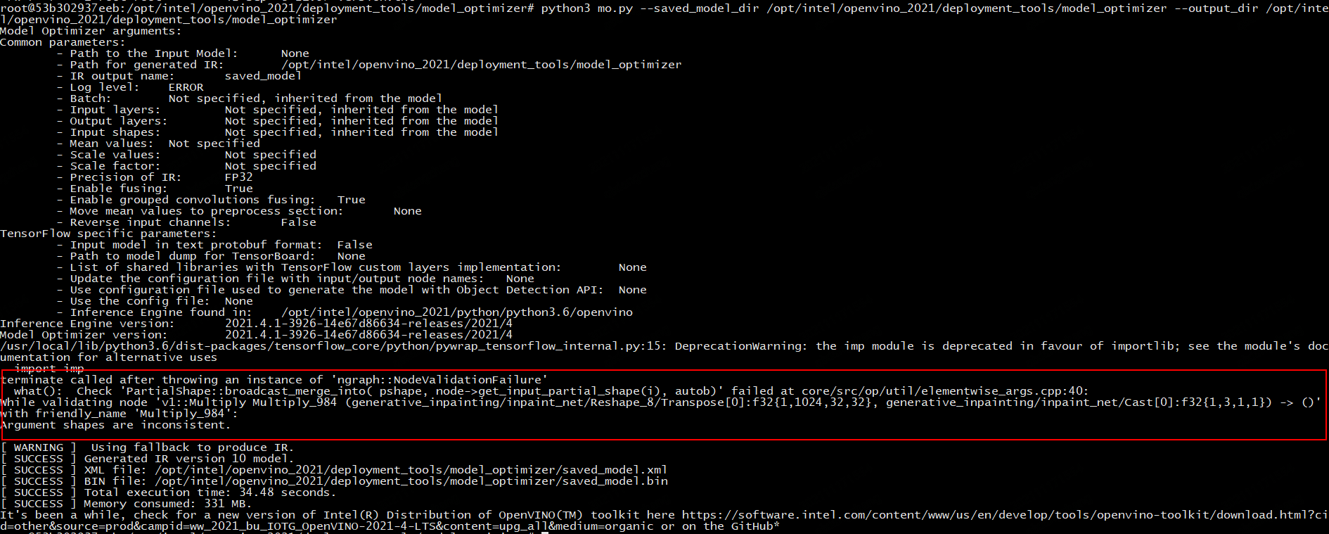 Error in converting a tensorflow model to OpenVINO IR · Issue #8540 · openvinotoolkit/openvino ...