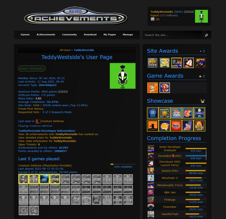 "Pin" a game at the top of profile page · RetroAchievements RAWeb ...