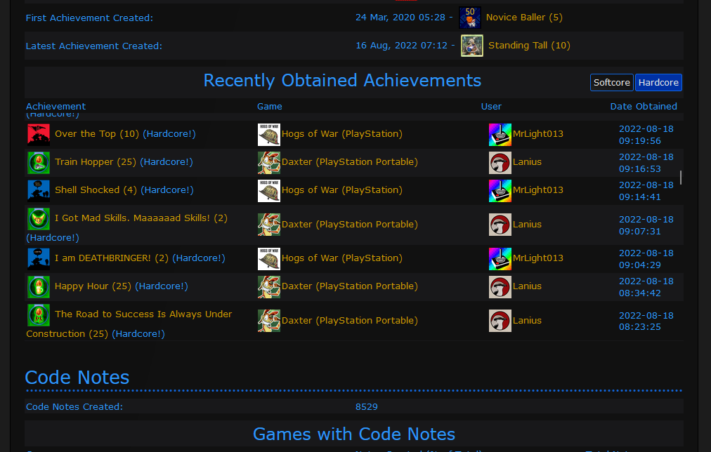 Recently Obtained Achievements - Hardcore/Softcore Toggle · RetroAchievements RAWeb · Discussion ...