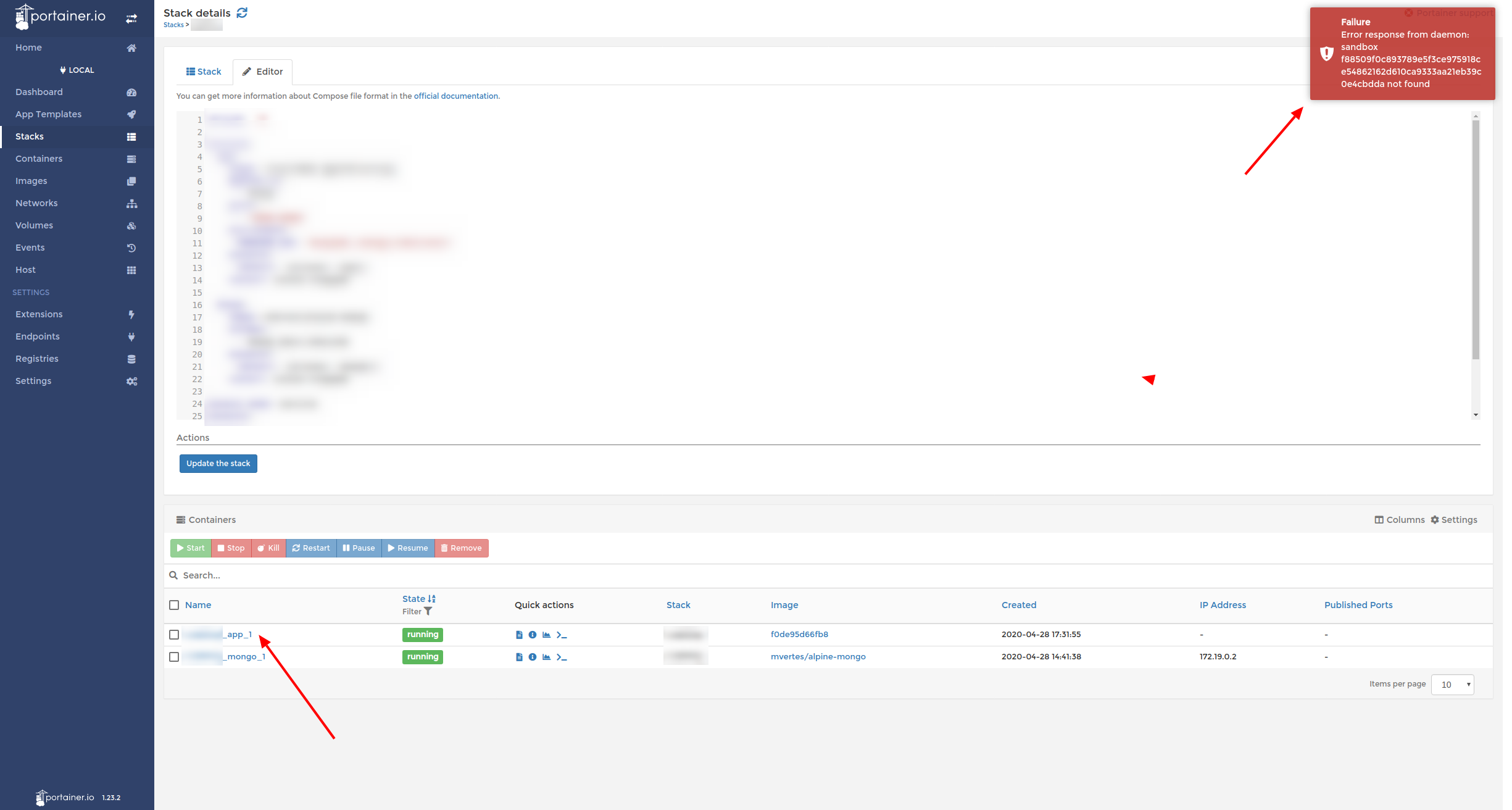 Stack Error Response From Daemon Sandbox A1b2c3 Not Found When Updating The Stack