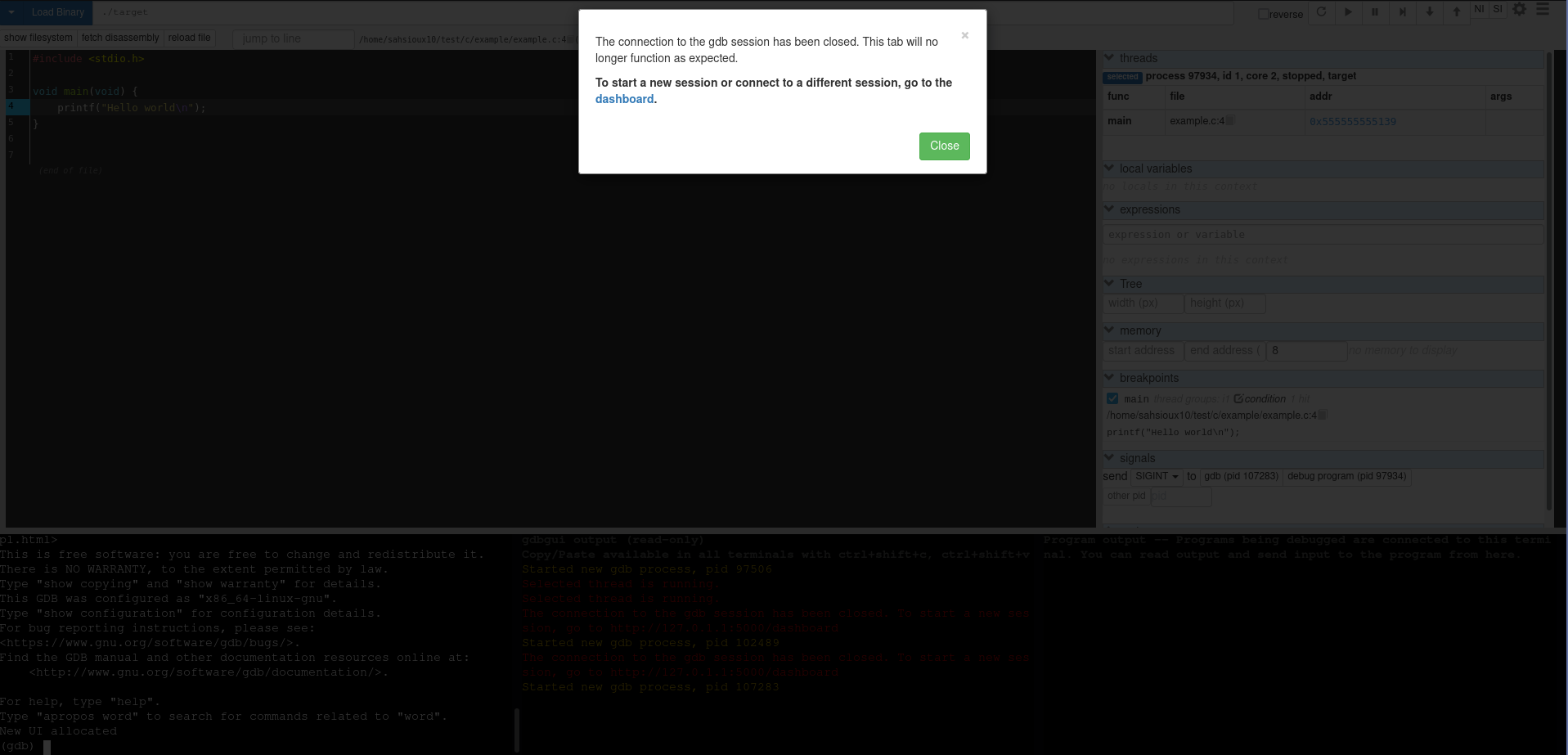 Gdbgui Remote Session Closes Unexpectedly · Issue 438 · Cs01 Gdbgui · Github