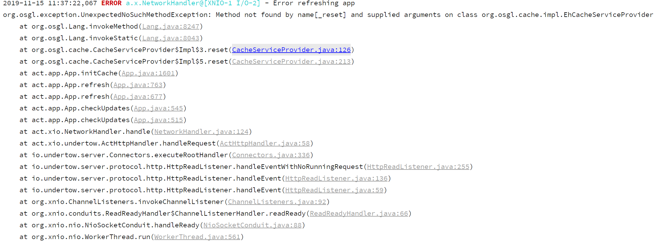 Ehcache 在 热重载时 无法找到 EhCacheServiceProvider 的 _reset 方法。 · Issue #1243 · actframework ...
