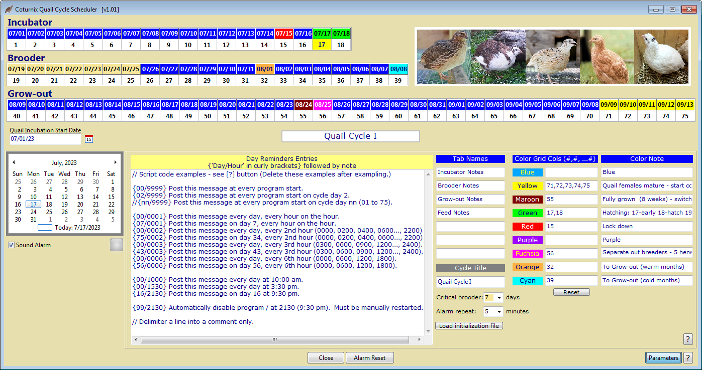 GitHub - inwtx/QuailCycleScheduler: Program to keep track of 70 day Coturnix quail raising period