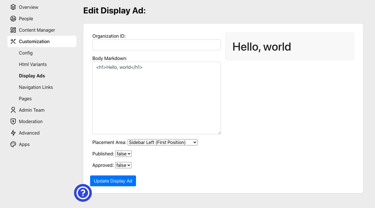 Fix Positioning of the "Admin Help Button" on the Display Ad Edit Page · Issue #15438 · forem ...