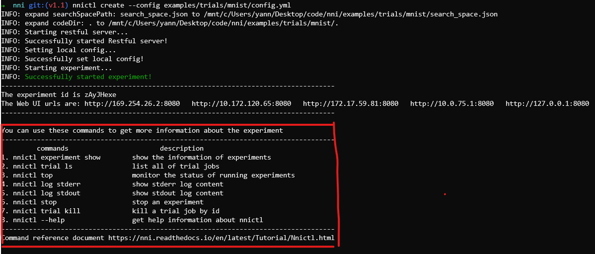 out-of-date prompt information after `nnictl create` · Issue #1616 · microsoft/nni · GitHub