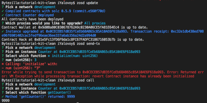 zos update didn't asked for init function neither it can be called later with send-tx · Issue ...